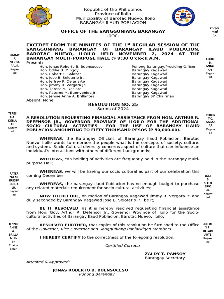 Financial Aid Request for Barangay Activities | PDF