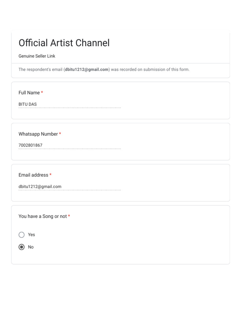 Official Artist Channel - Google Forms | PDF