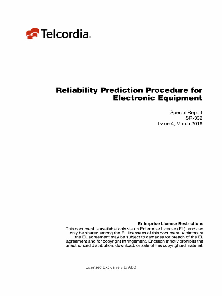 Telcordia SR-332 Issue 4 2016 | PDF | Reliability Engineering | Electronic Circuits