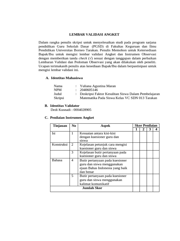 Validasi Angket Dan Observasi591 | PDF