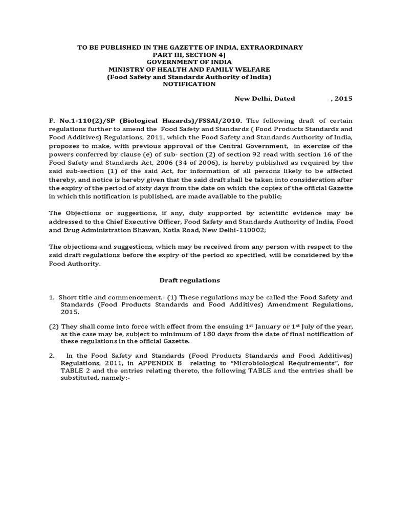 FSSAI Microbiological Standards for Dairy | PDF | Milk | Food Safety