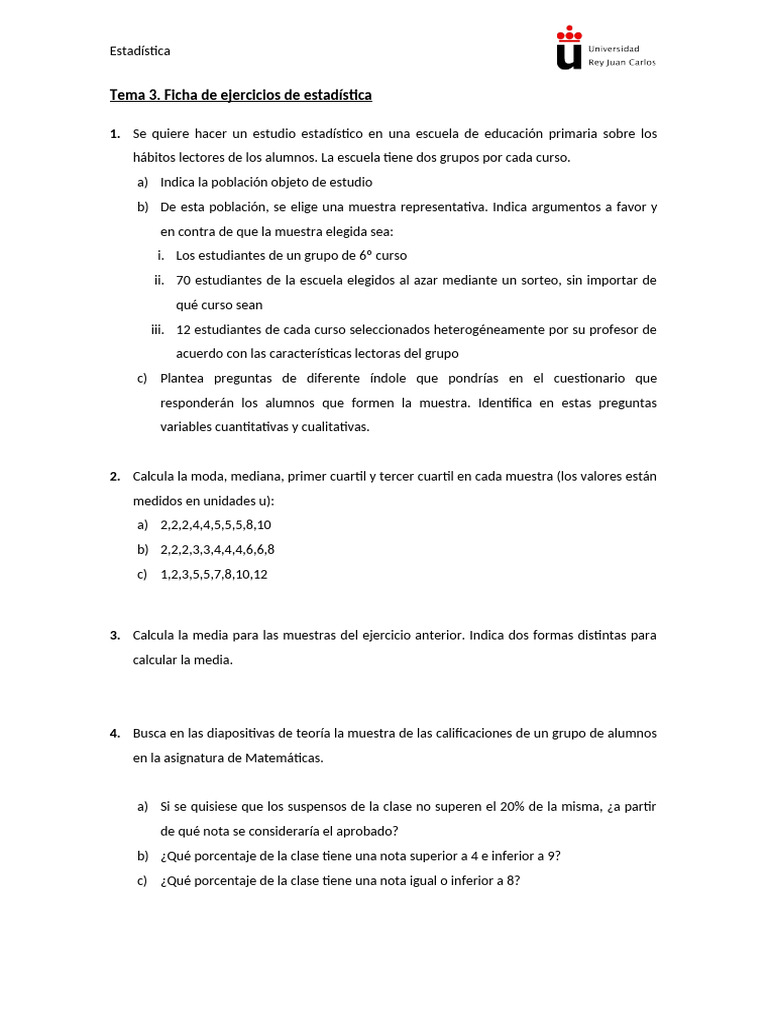 tema3_ejercicios | PDF | Mediana | Estadísticas