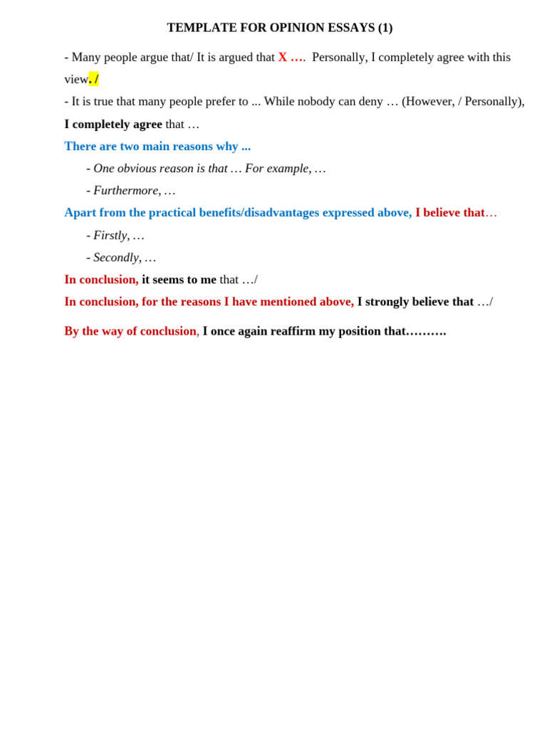 Template For Opinion Essays | PDF | Reason | Argument
