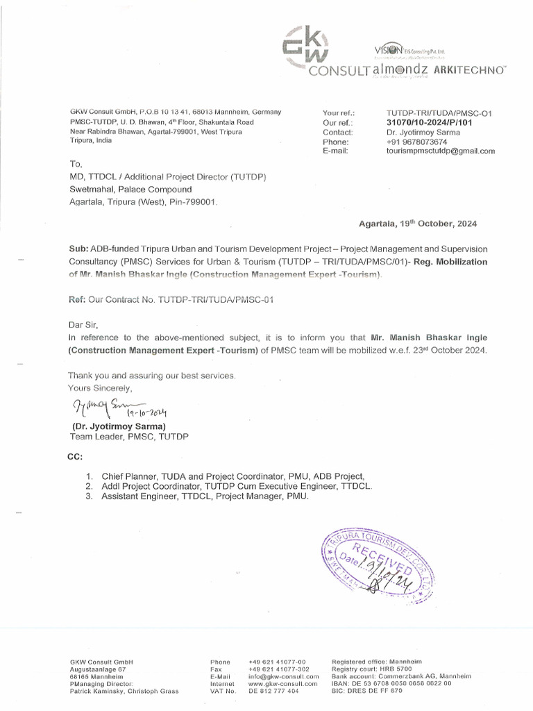 Mobilization of Mr. Manish Bhaskar Ingle (Construction Management ...