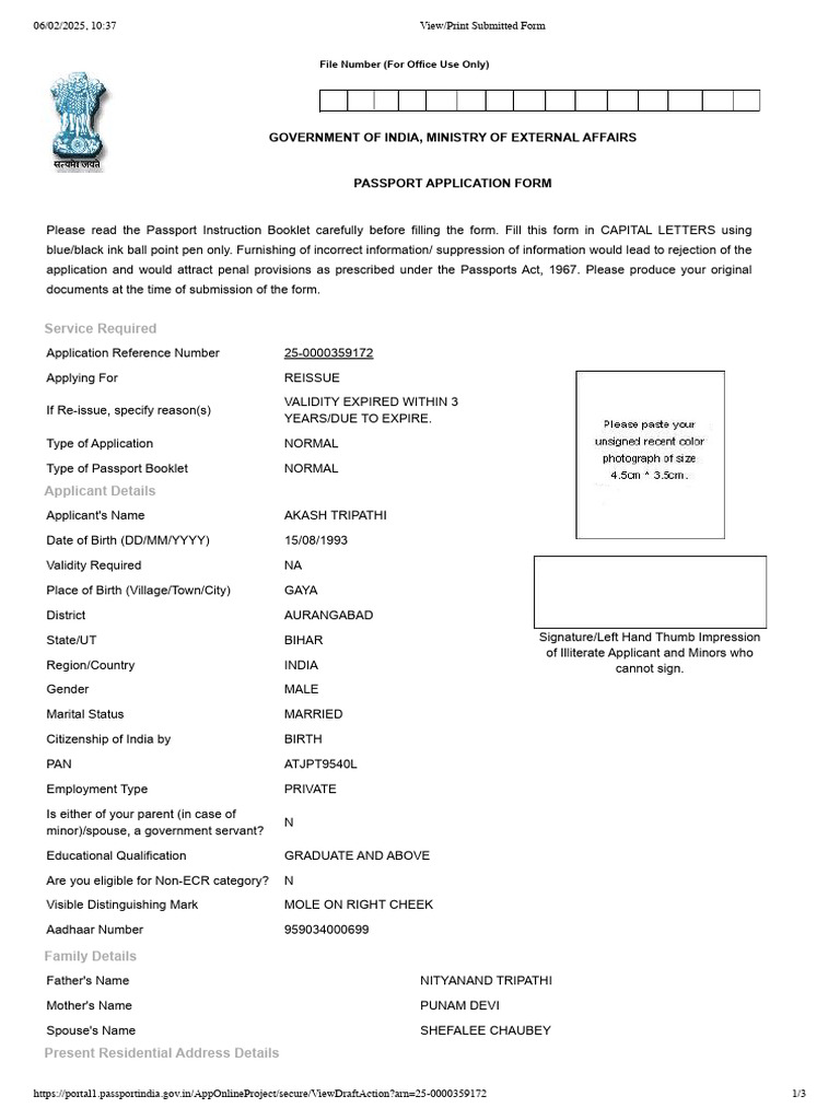 Indian Passport Reissue Application Form | PDF | Passport | International Law