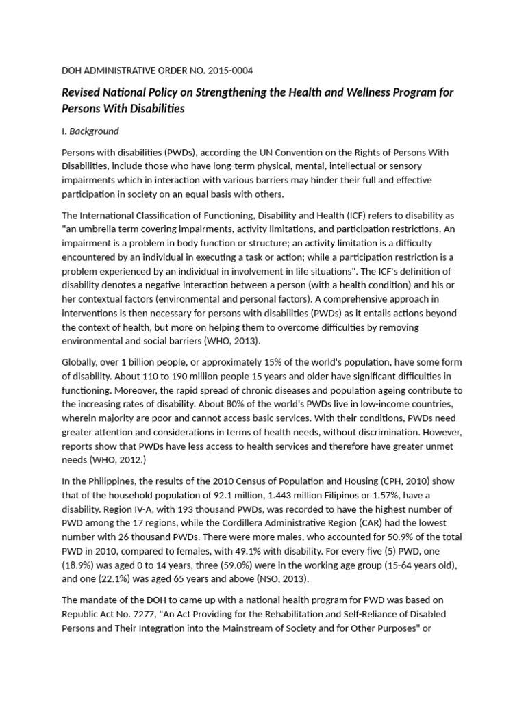 DOH AO 2015-0004 Revised National Policy On Strengthening The Health ...