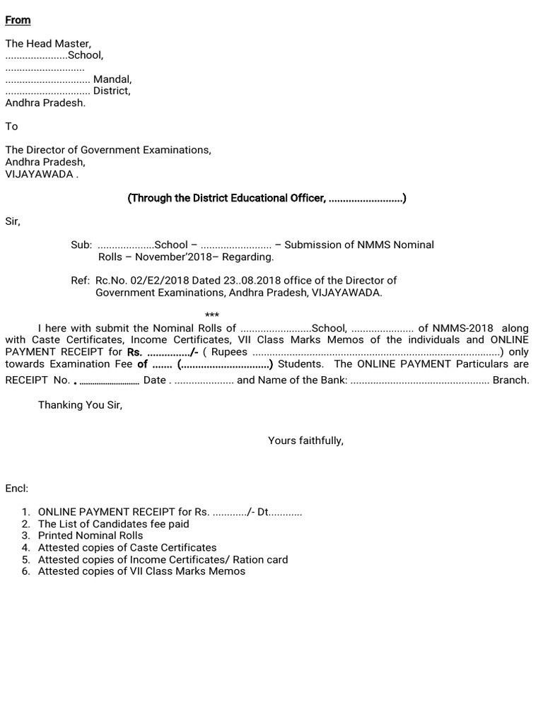 NMMS Nominal Rolls Submission Letter | PDF