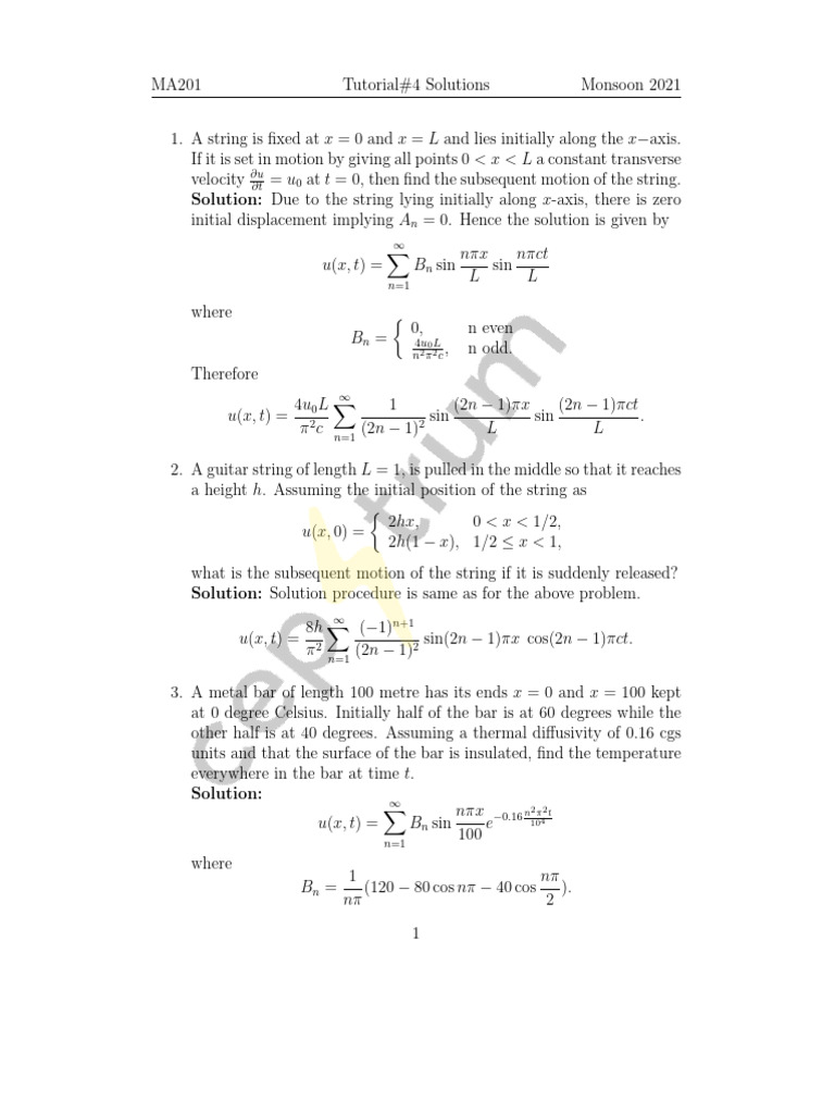 MA201 2021 PDE Tutorial4 Solutions | PDF