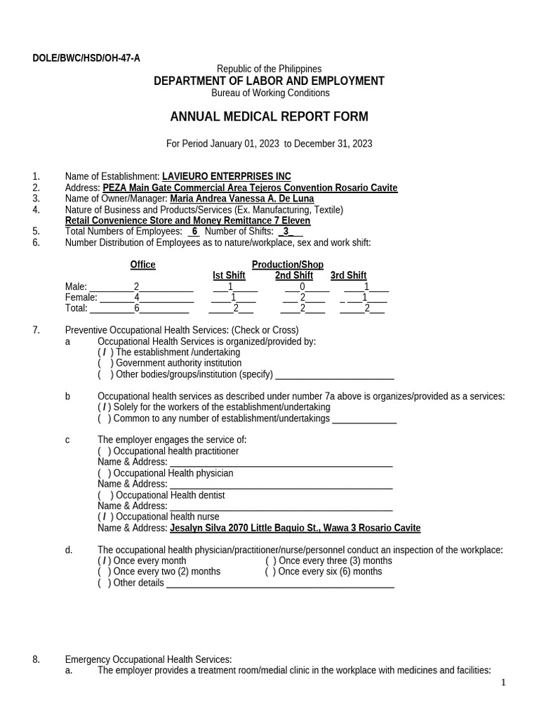 Annual Medical Report Form 2023 (1) | PDF | Occupational Safety And ...