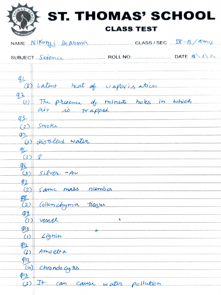 CST-5 Science Nikunjj Sharma 9W02 | PDF