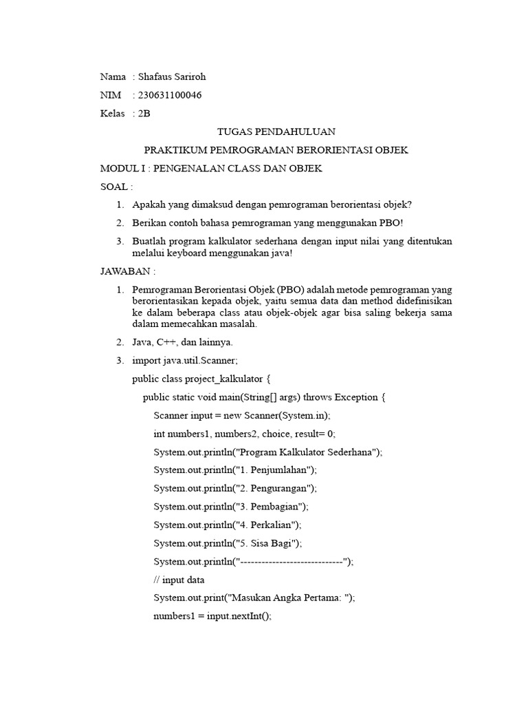 TP - Modul I - Shafaus Sariroh - 046 | PDF