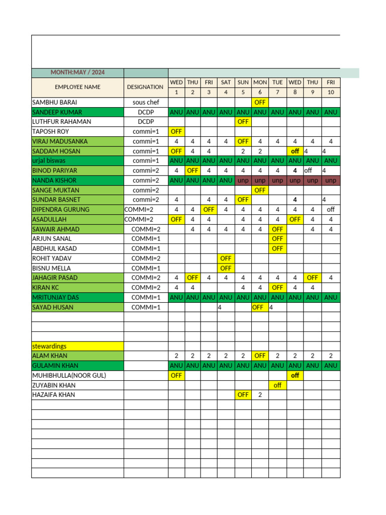 May 2024 Employee Schedule for REBE | PDF