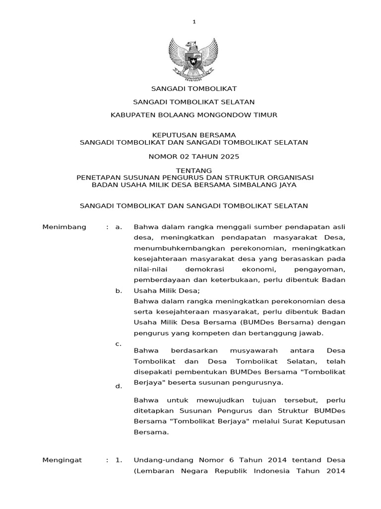 SK Bumdes Bersama 2025 | PDF