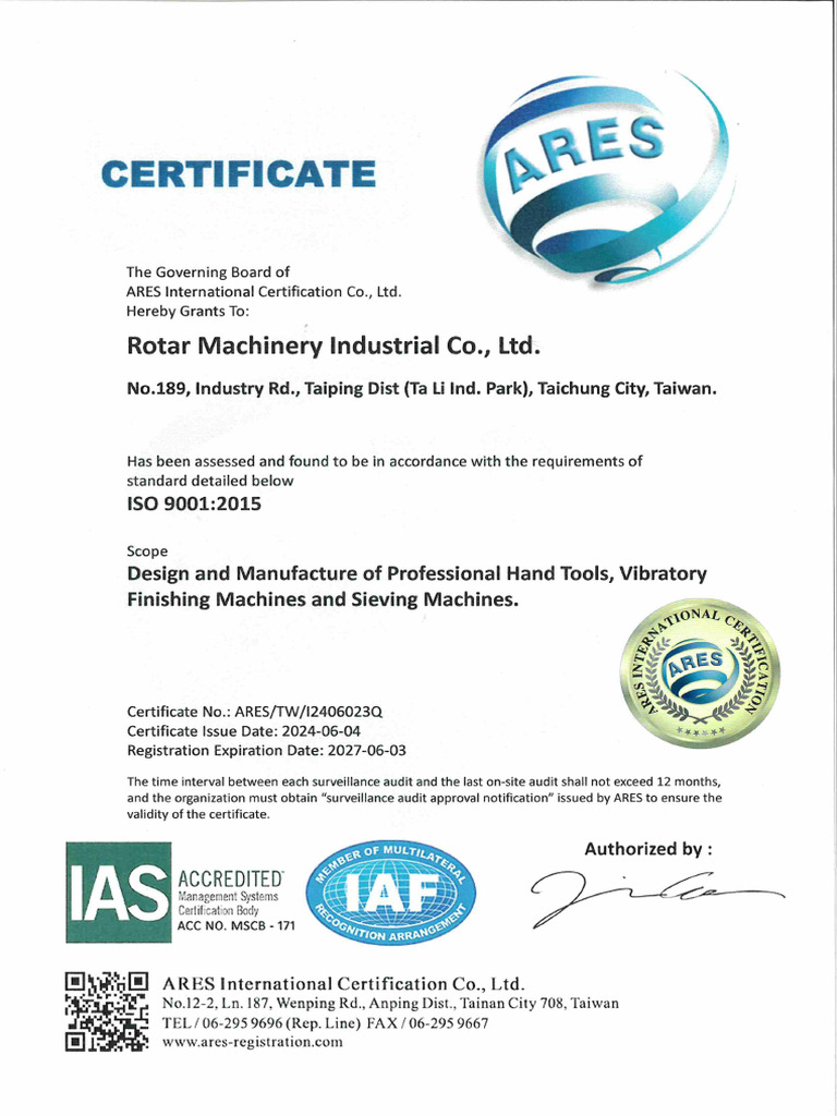 ARES Certificate ISO 9001.2015 | PDF