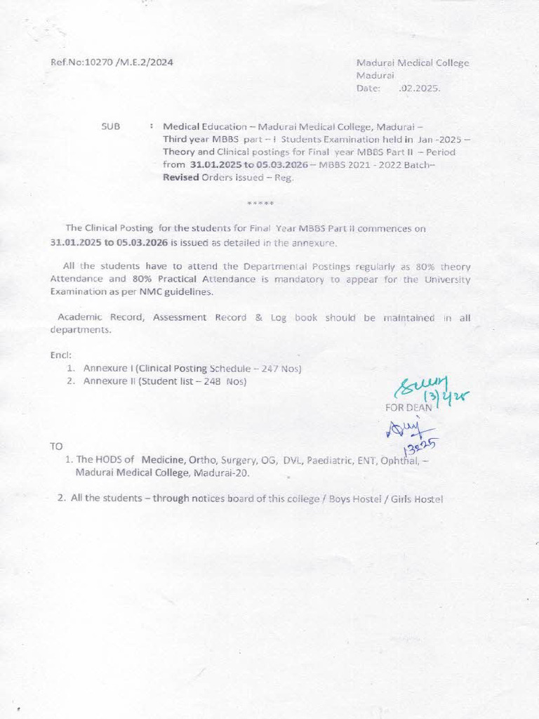 Final Year Clinical Posting 2020 Batch | PDF