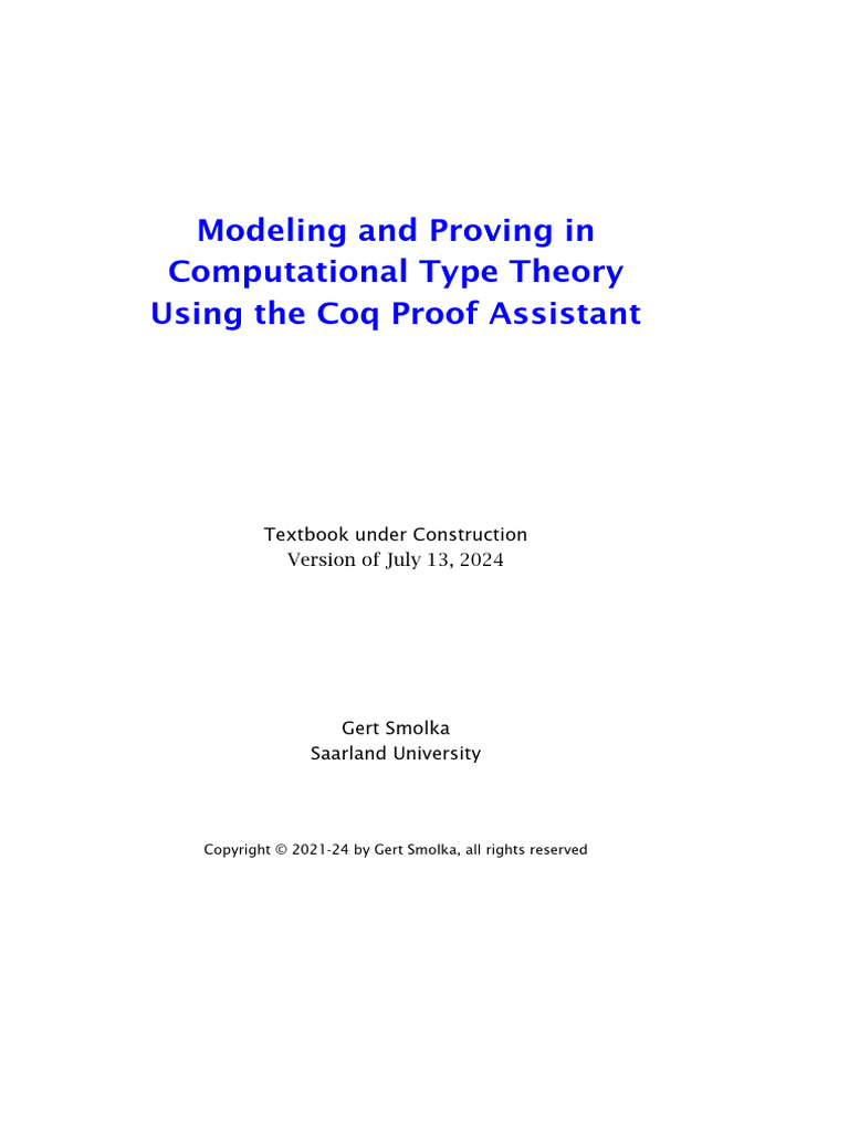 Coq - Modeling and Proving in Computational Type Theory | PDF | Function (Mathematics ...
