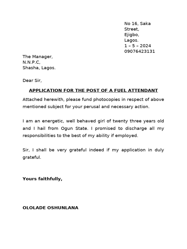 Application For The Post of A Fuel Attendant | PDF
