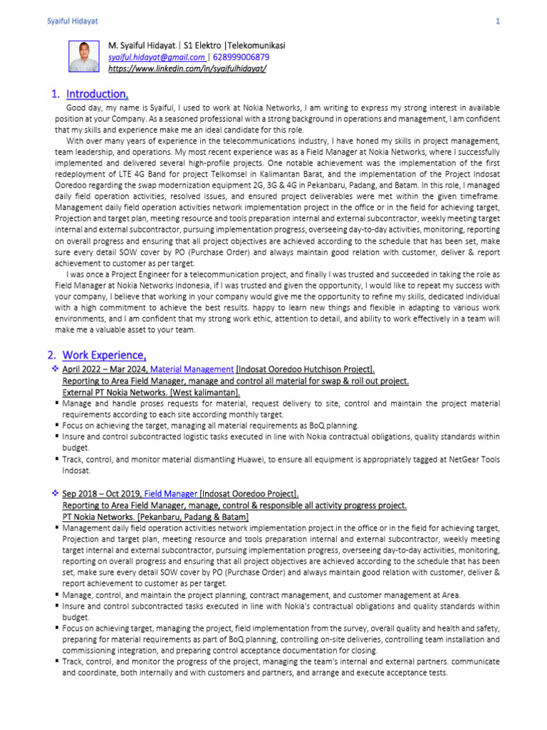 CV Syaiful Hidayat Material | PDF | Telecommunications | Business