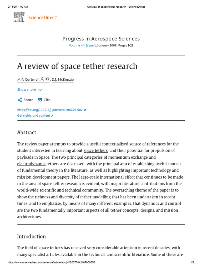 A Review of Space Tether Research - ScienceDirect | PDF | Spacecraft ...