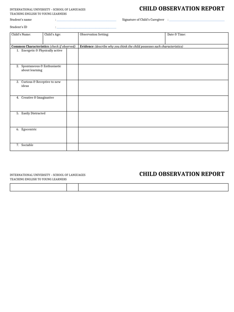 Child Observation Report for ESL Learners | PDF