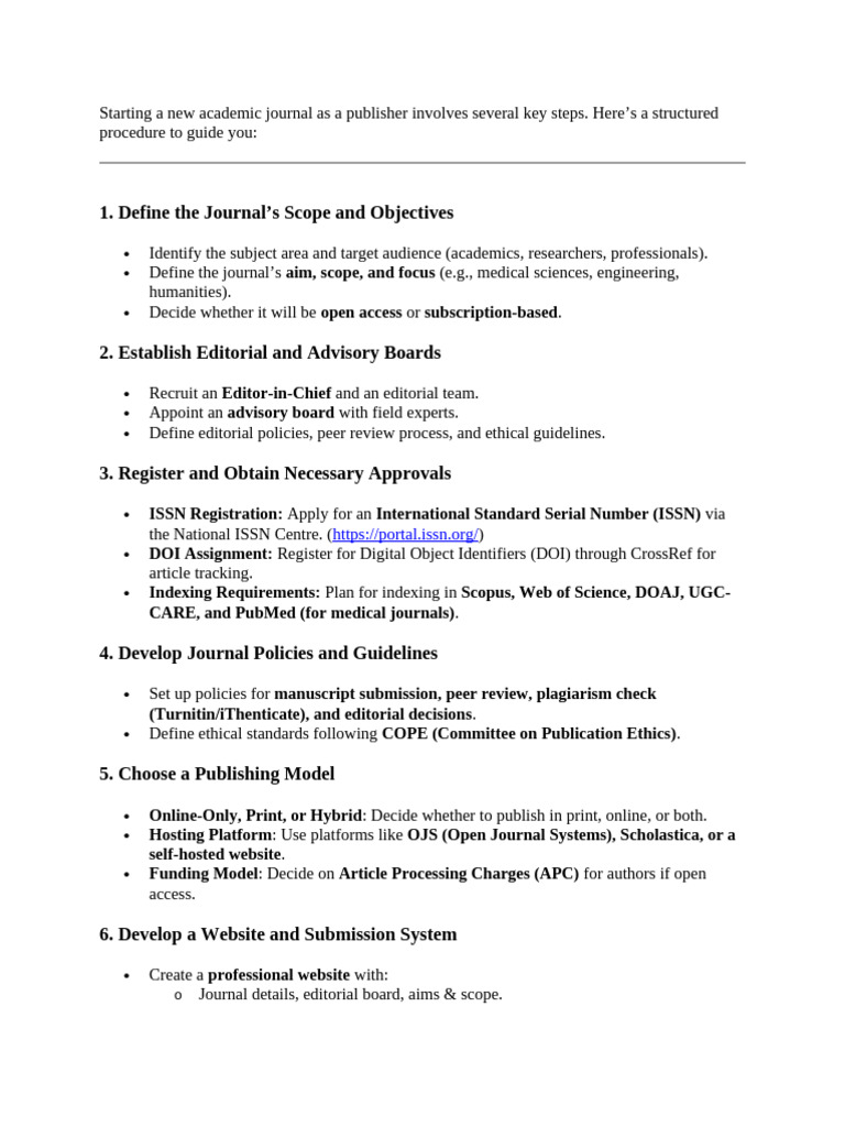 Starting A New Academic Journal As A Publisher Involves Several Key Steps | PDF | Academic ...