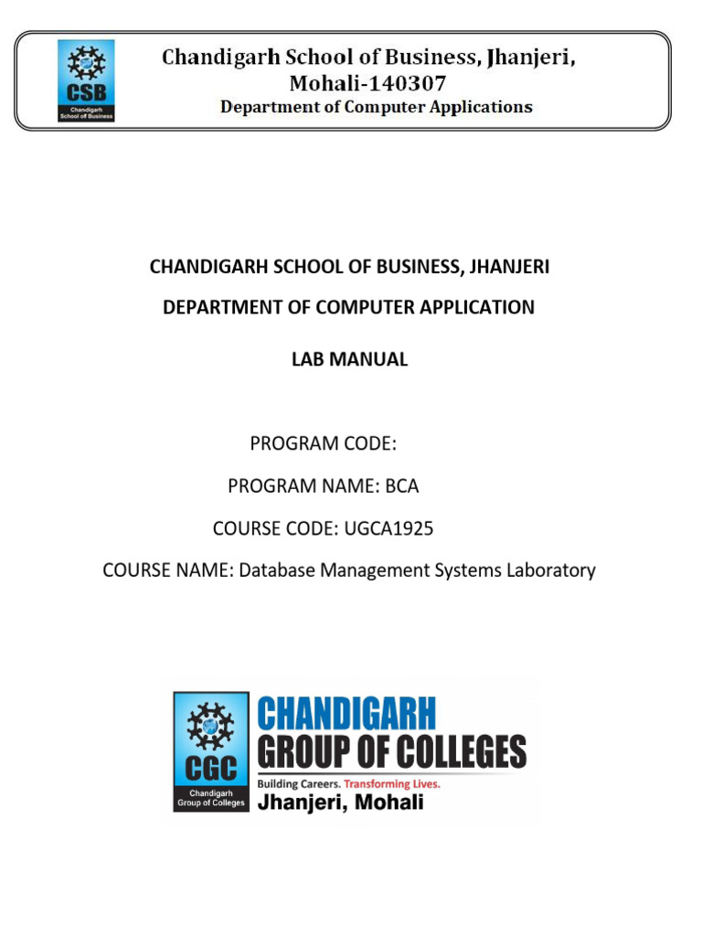 BCA Database Management Lab Manual | PDF | Relational Database | Databases
