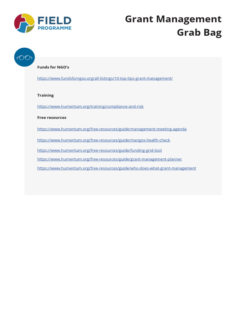 D0cNKwbe08IYjXP0_LBMNrJ-HOLOmj4dz-FIELD Grab Bag Grant Management | PDF