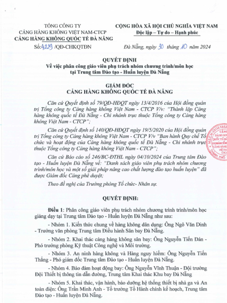 4229 DIA 30-10-24 QD phê duyệt GV phụ trách nhóm chương trình | PDF