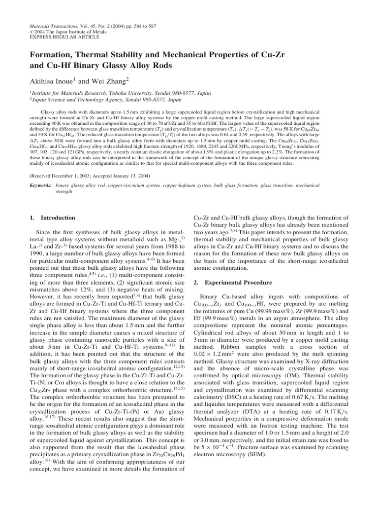 2004 - Akihisa Inoue and Wei Zhang FormationThermal Stability and ...