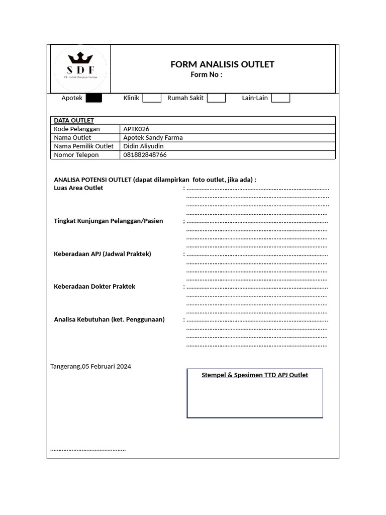 Form Analisis Outlet Pt. SDF | PDF