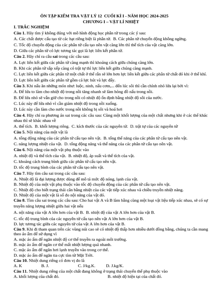 12-BÀI TẬP THAM KHẢO CK1- VL12(24-25) (1) | PDF