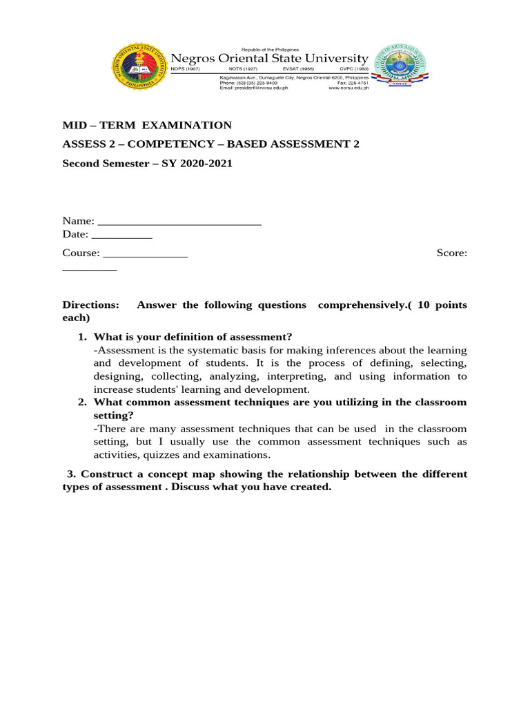 Assess 2 Mid Term Examination | PDF | Educational Assessment | Learning