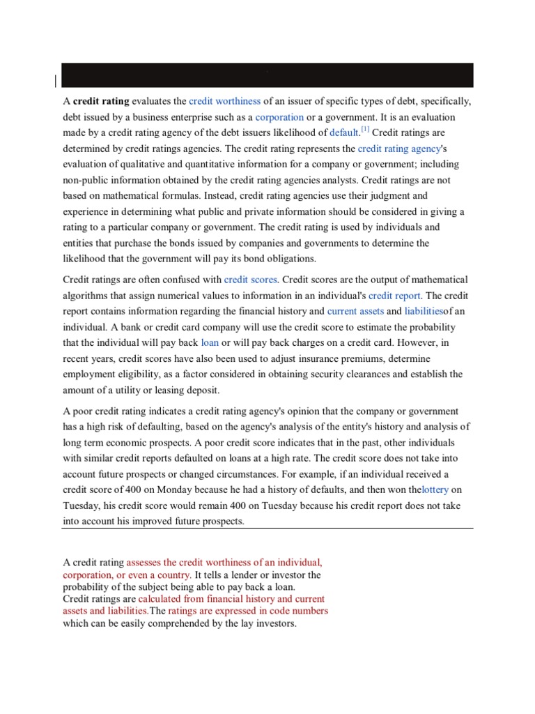 Credit Rating | PDF | Credit Rating Agency | Credit (Finance)