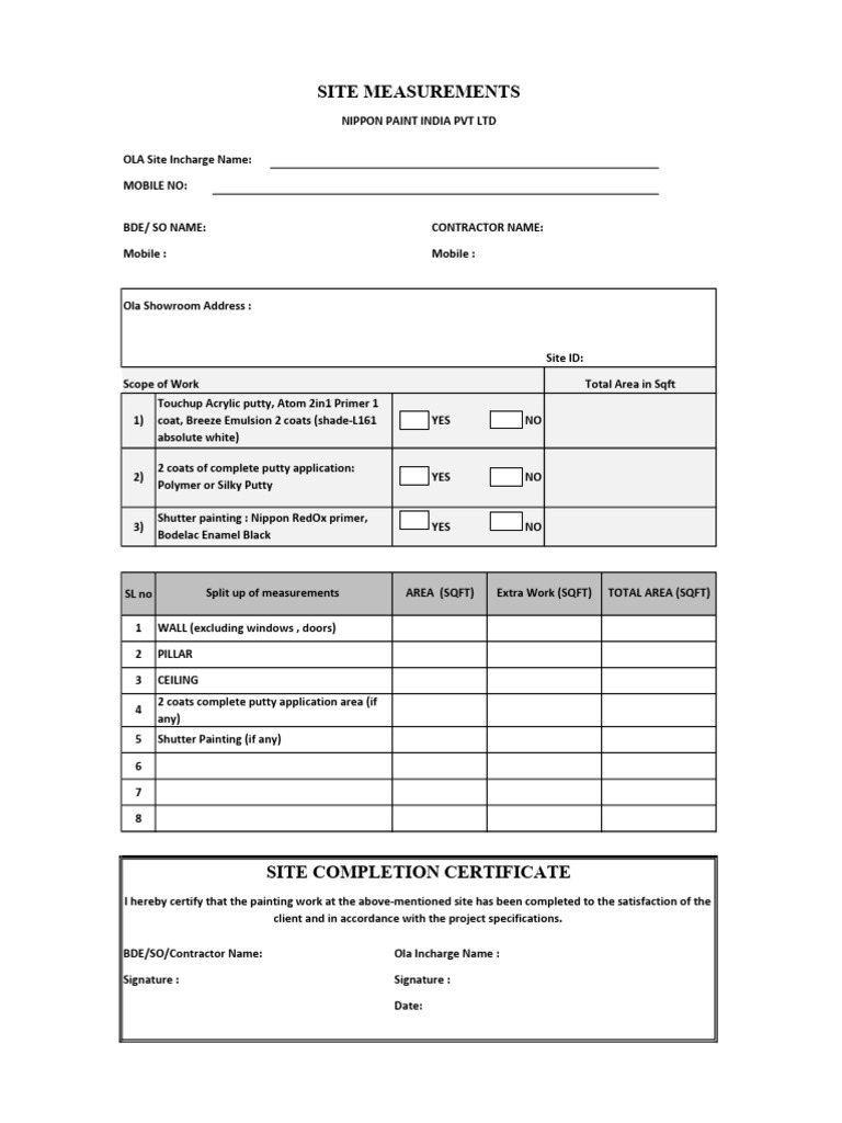 Checklist - Measurement-Completion Certificate | PDF | Paint | Materials