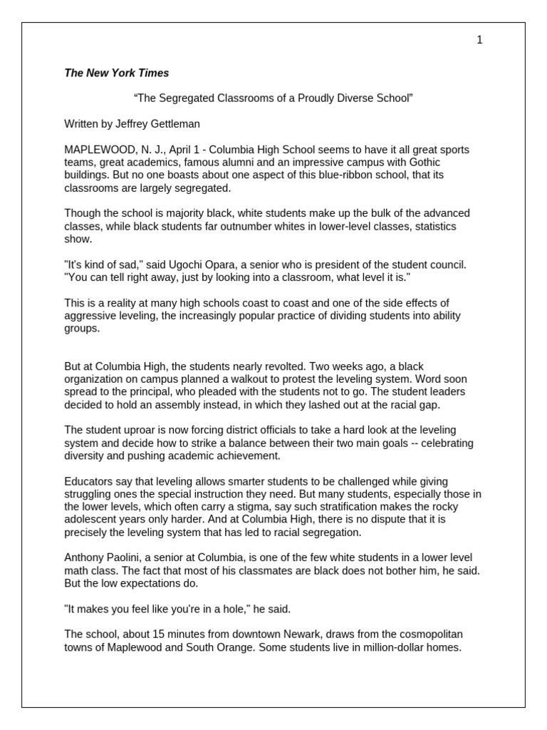 The Segregated Classrooms of A Proudly Diverse School | PDF