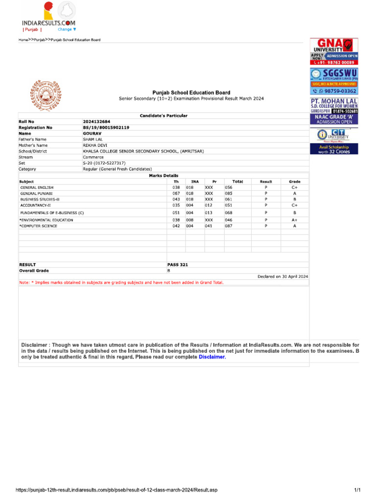 Gagan Result | PDF