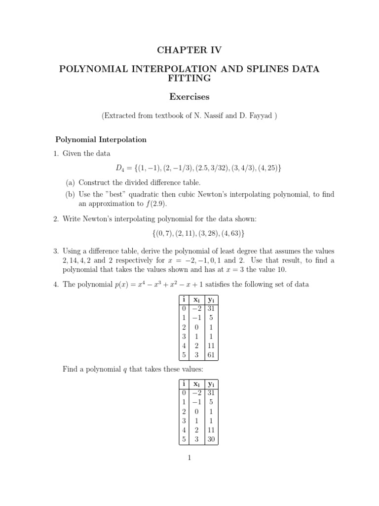 Polynomial Interpolation and Spline Fitting Exercises | PDF | Interpolation | Spline (Mathematics)