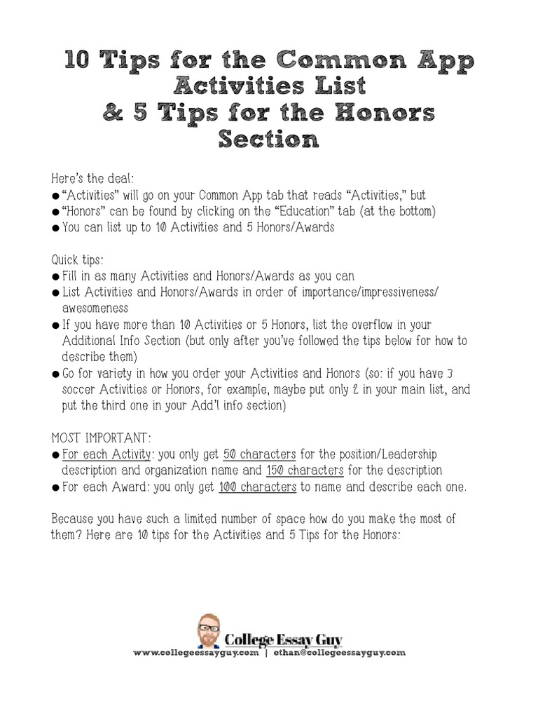 10 Tips For Writing Your Common App Activities & Honors Lists | PDF