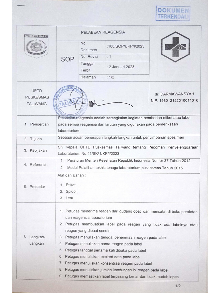 Pelabelan Reagensia | PDF