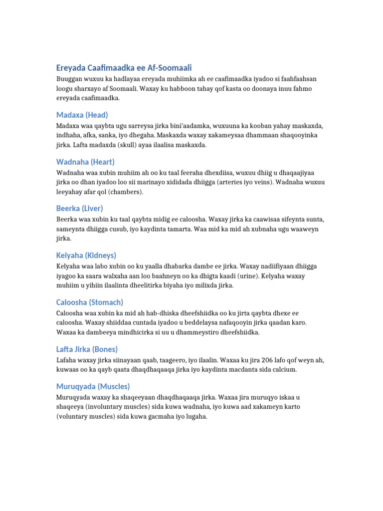Ereyada Caafimaadka Af-Soomaali-1 | PDF