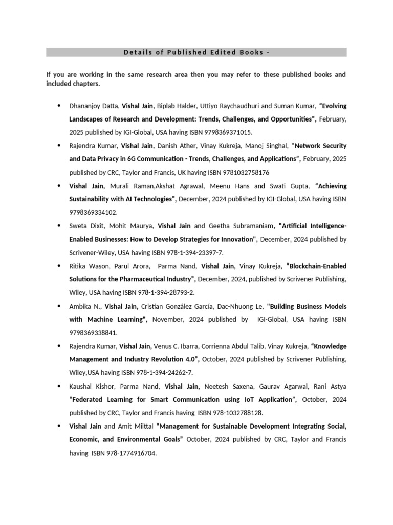 Published Edited Books by Vishal Jain | PDF | Internet Of Things ...