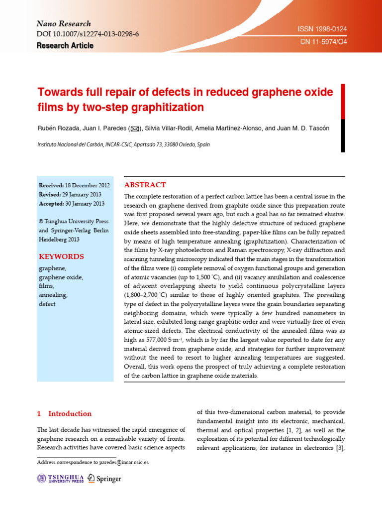Towards Full Repair of Defects in Reduced Graphene Oxidefilms by Two ...