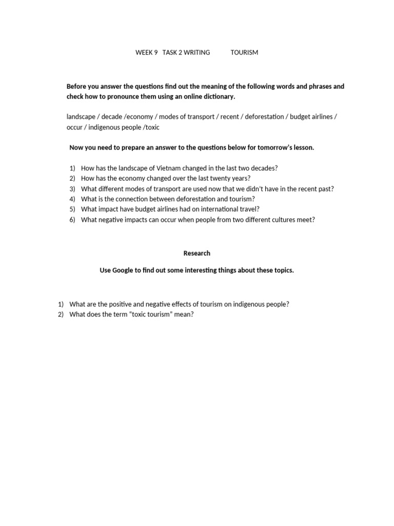 Week 9 Task 2 Writing Tourism | PDF