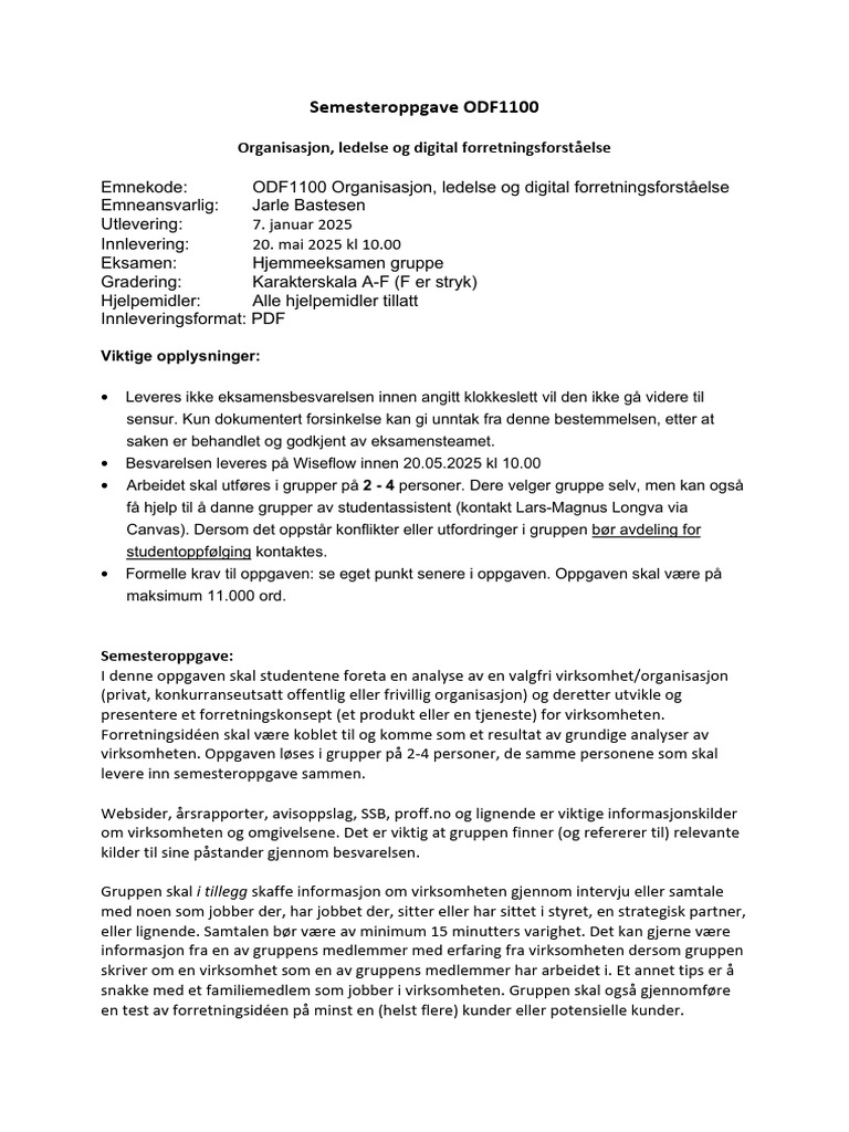 Semesteroppgave ODF1100 Vår 25 | PDF