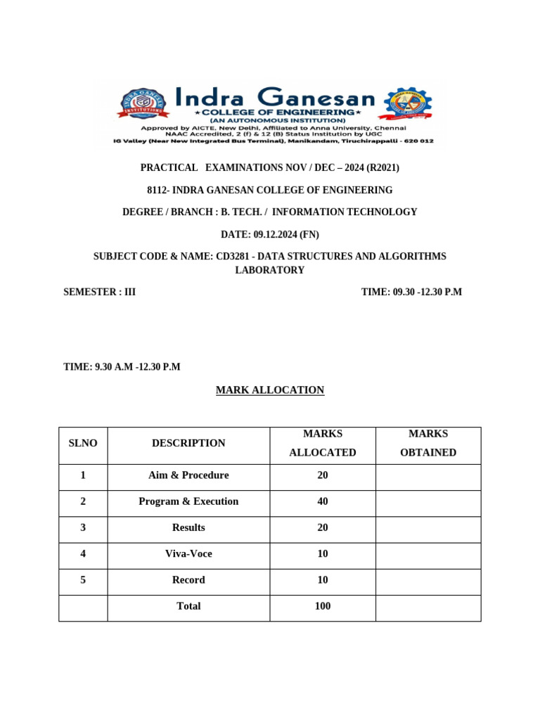 Big Data Analytics - Mark Allocation | PDF