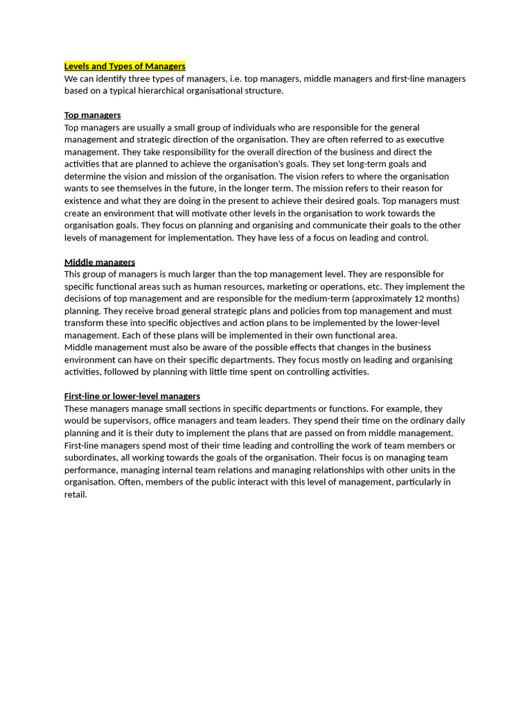 Week 3 - Lesson 10 What Managers Do | PDF | Skill | Goal