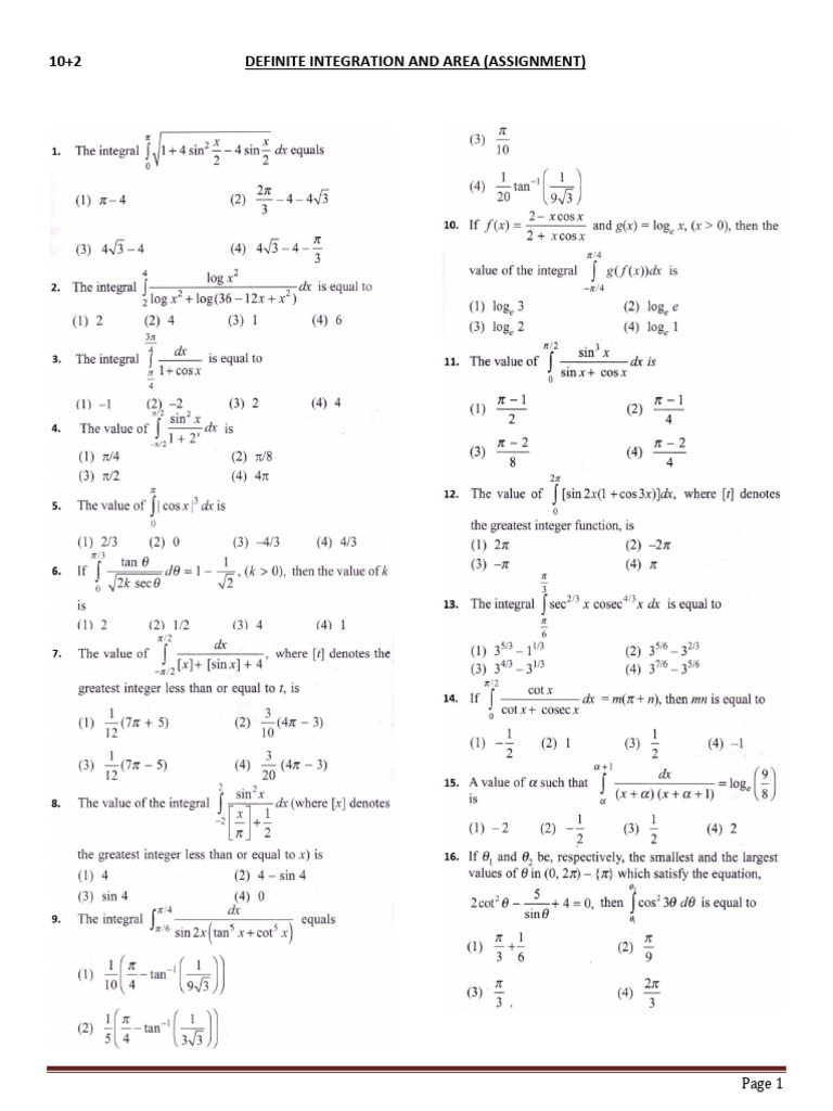definite integration and area assignment | PDF