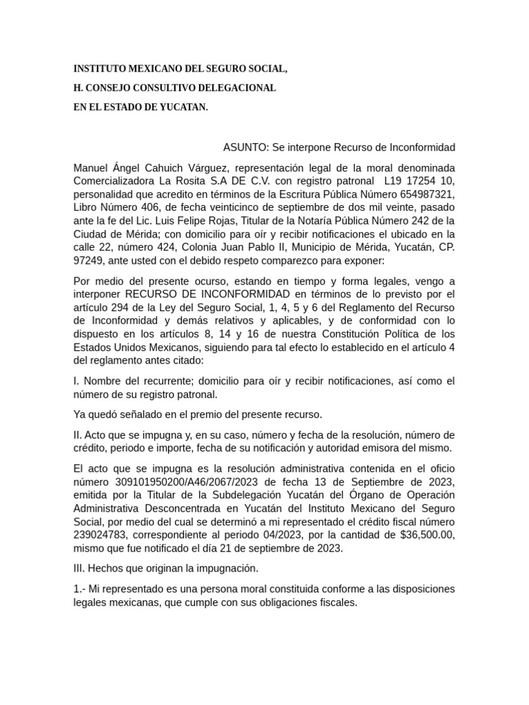 Recurso de Inconformidad Imss | PDF | México