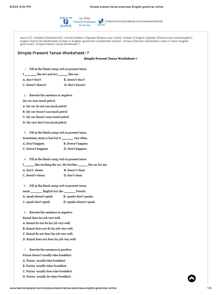 Simple present tense exercises English grammar online | PDF | Syntax | Linguistics