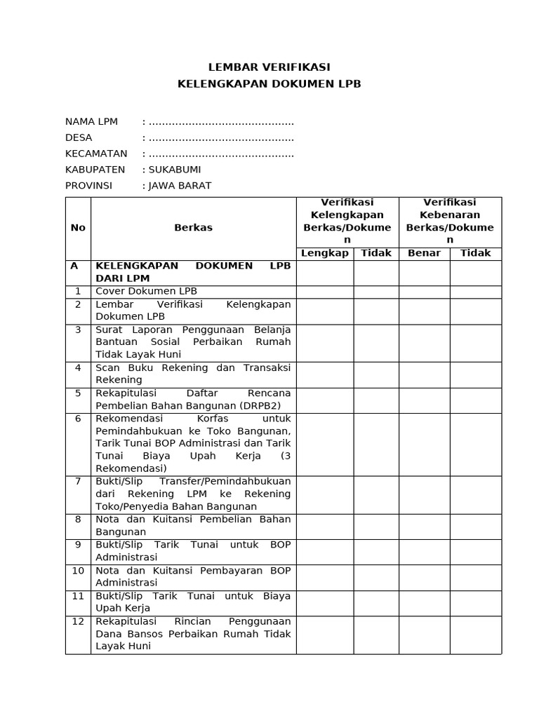 Format III-1 Lembar Verifikasi Kelengkapan LPB 2024 | PDF
